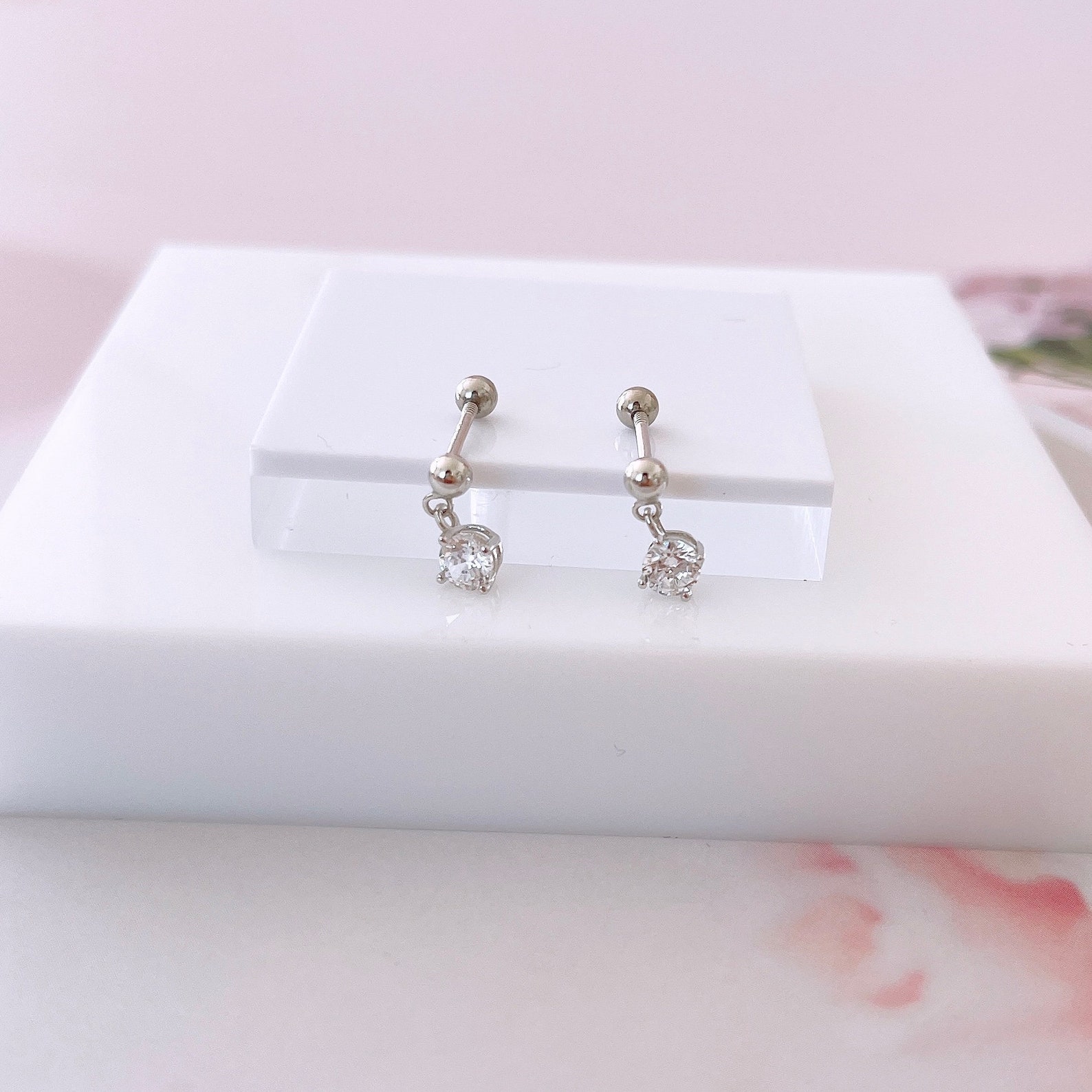 CZ Drop Piercing in Sterling Silver, Gold Plated Cartilage Barbell ...