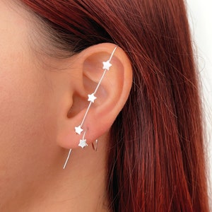 Star Spiral Ear Piercing, Star Huggie Earrings, Sterling Silver Two ...