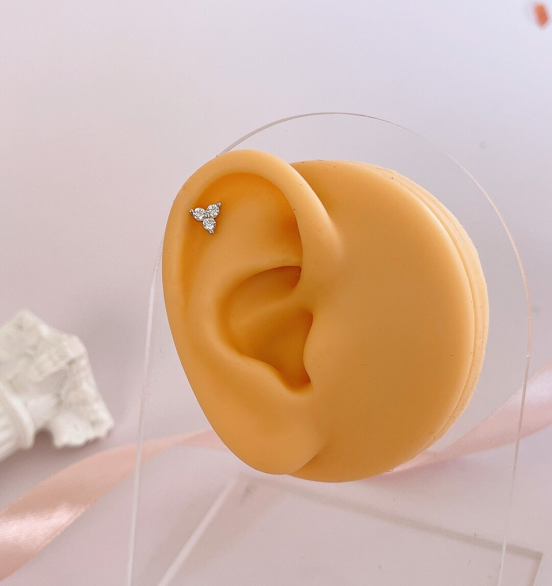 Cz Triangle Helix Piercing, Sterling Silver Flower Screw Back Earring ...