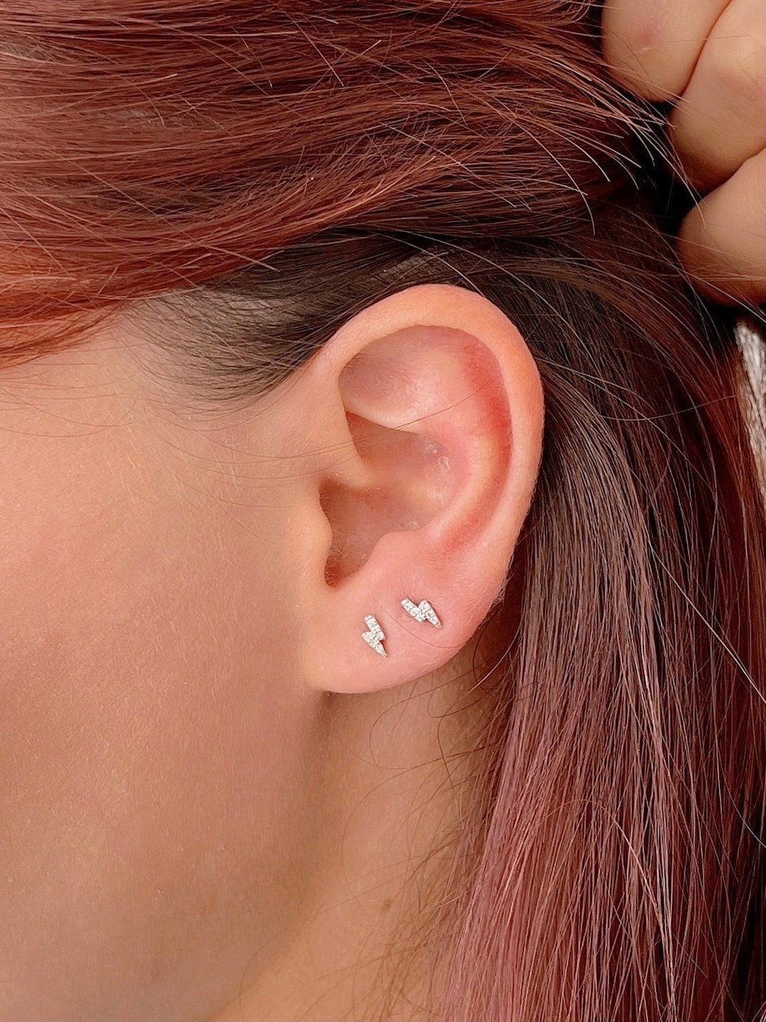 Zirconia Mini Lightning Bolt Stud Earrings in 925 Sterling Silver and ...