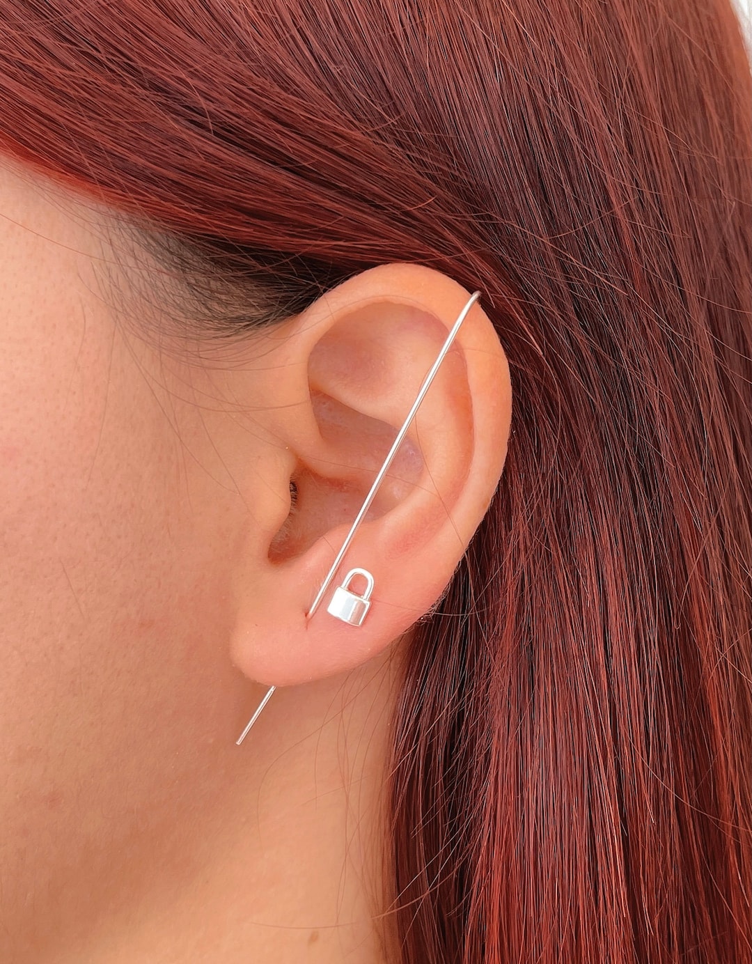 Tiny Padlock Stud Earrings, Sterling Silver Lock Earrings, Cartilage ...