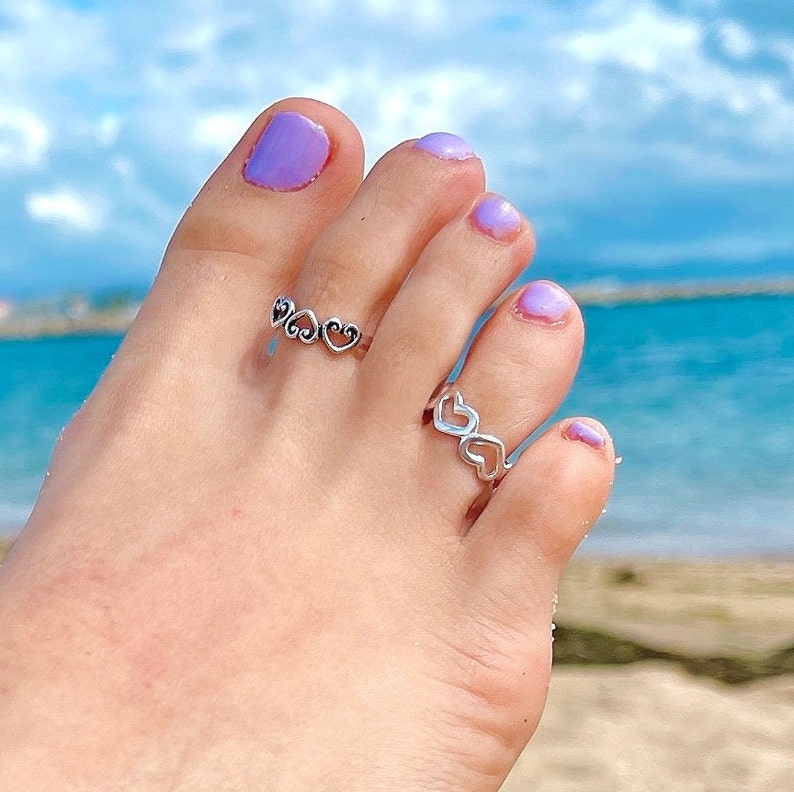 Sterling Silver Inverted Heart Toe Ring for Women, Adjustable Foot Ring ...