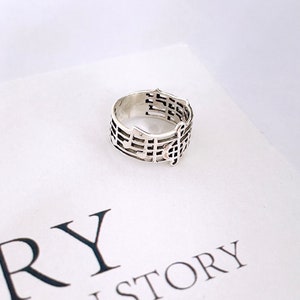 Music Ring, Sterling Silver Treble Clef Ring, Sheet Music Ring, Wide ...