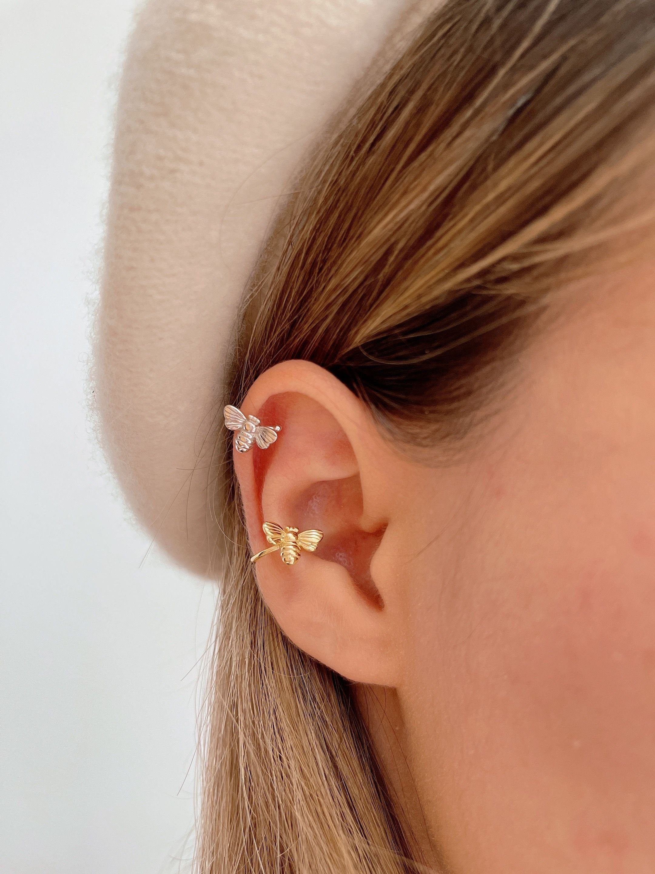 Bee ear cuff Helix earring Fake piercing in 925 Sterling | Etsy