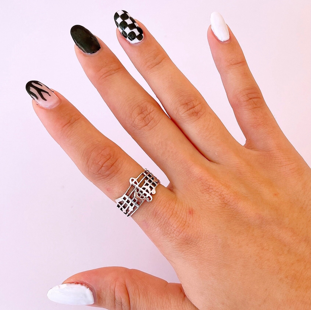 Music Ring, Sterling Silver Treble Clef Ring, Sheet Music Ring, Wide ...