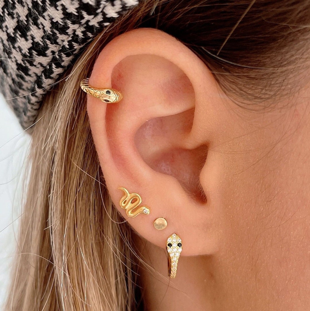 CZ Snake Helix Hoops, 925 Sterling Silver Cartilage Piercing, Gold ...