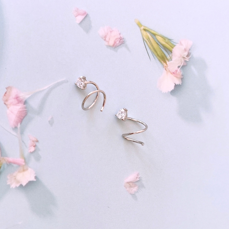 Double Spiral Ear Piercing With Cz, Silver Two Hole Earring, Wrap ...