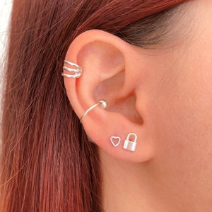 Tiny Padlock Stud Earrings, Sterling Silver Lock Earrings, Cartilage ...