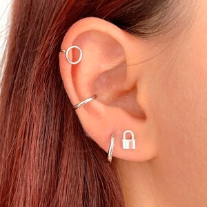 Tiny Padlock Stud Earrings, Sterling Silver Lock Earrings, Cartilage ...