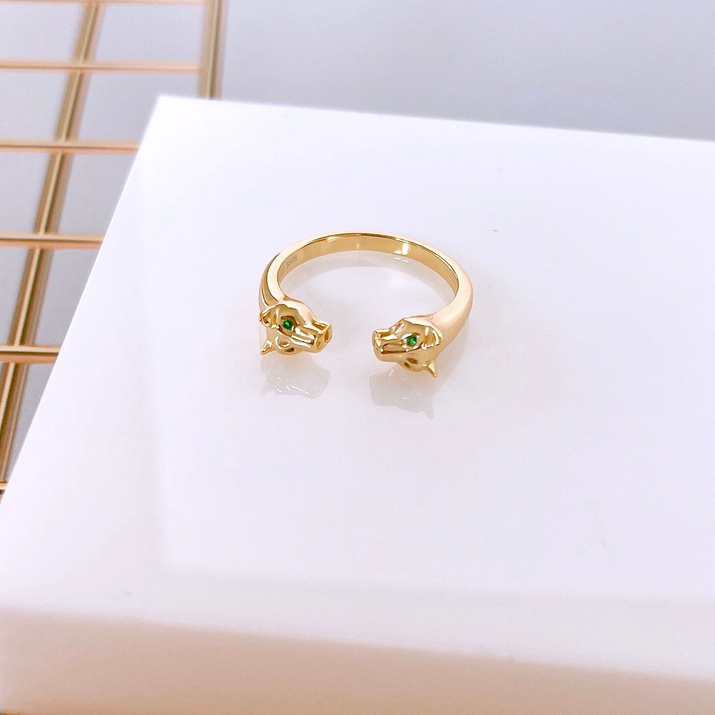 Jaguar Heads Open Ring for Women, 18K Gold Plated Sterling Silver ...