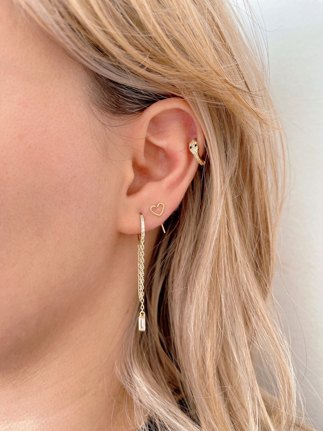 Heart Open Hoops in Sterling Silver, Gold Plated Heart Pull Through ...