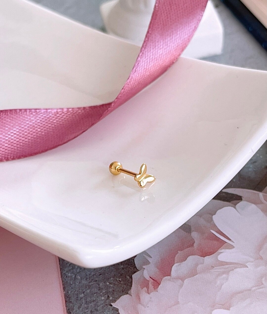 Tiny Butterfly Helix Piercing, 925 Silver Butterfly Conch Piercing ...