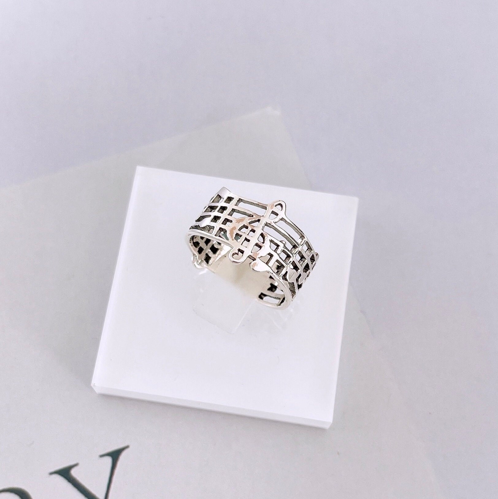 Music Ring, Sterling Silver Treble Clef Ring, Sheet Music Ring, Wide ...