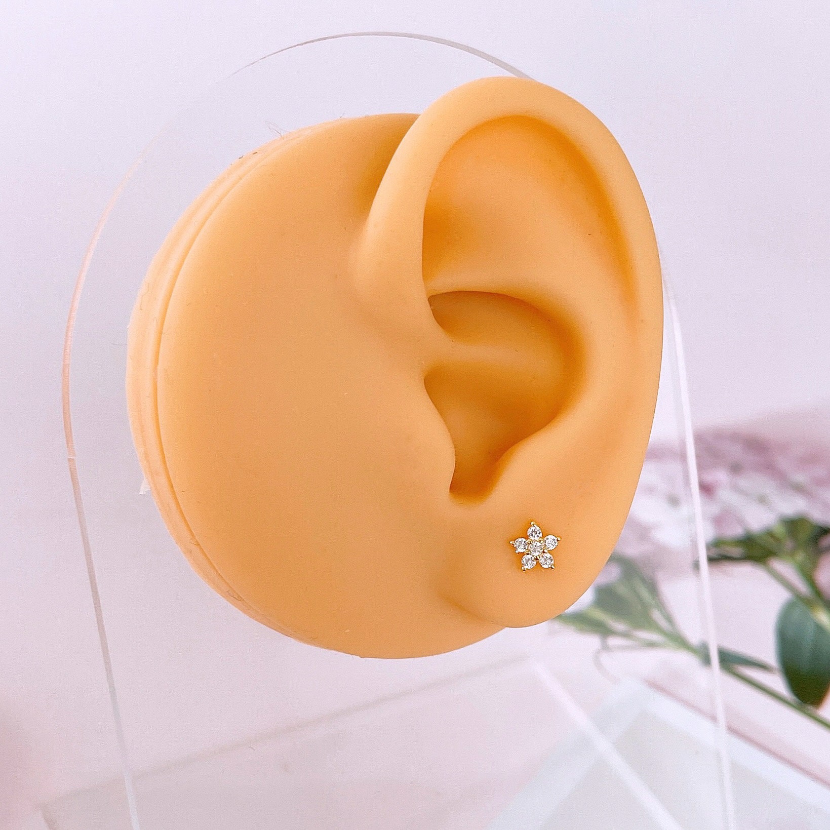Sparkly Cz Flower Helix Piercing, Gold Plated Sterling Silver Tiny ...