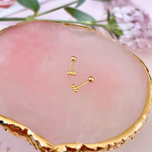 Three Ball Helix Piercing, Gold Plated Tiny Balls Bar Screw Back ...