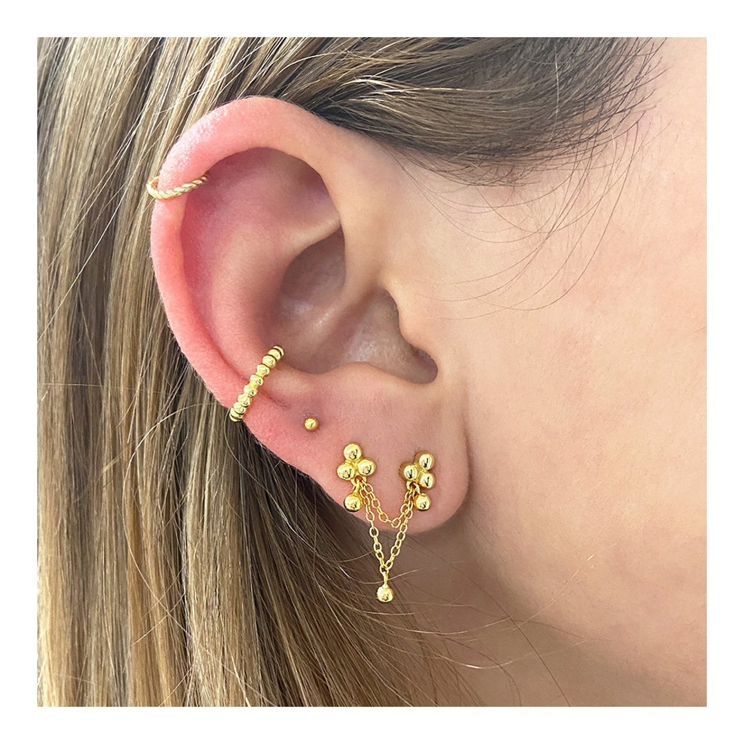 Edgy Double Piercing Chain Earrings Sterling Silver Chain - Etsy