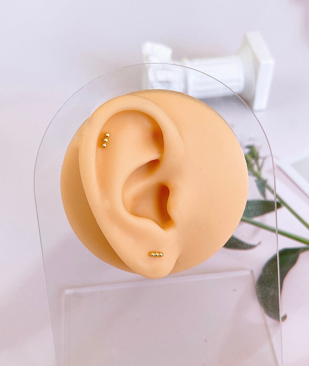 Three Ball Helix Piercing, Gold Plated Tiny Balls Bar Screw Back ...