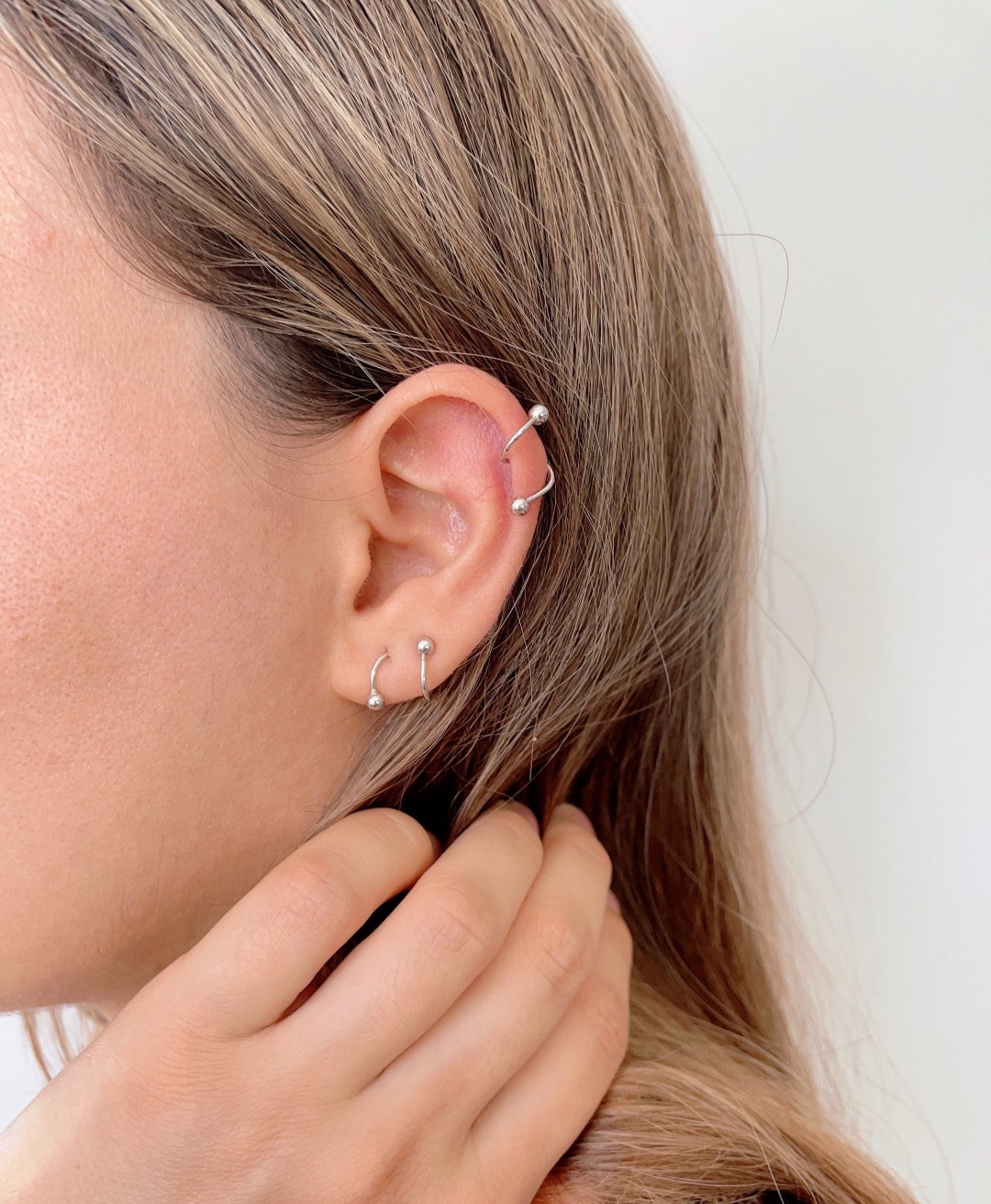 Helix Piercing, Spiral Ear Piercing, Conch Piercing, Silver Earrings, Gold Plated 925 Sterling ...