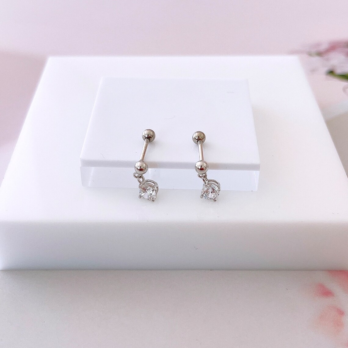 CZ Drop Piercing in Sterling Silver, Gold Plated Cartilage Barbell ...