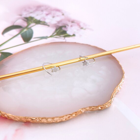 Star Spiral Ear Piercing Star Huggie Earrings Sterling - Etsy