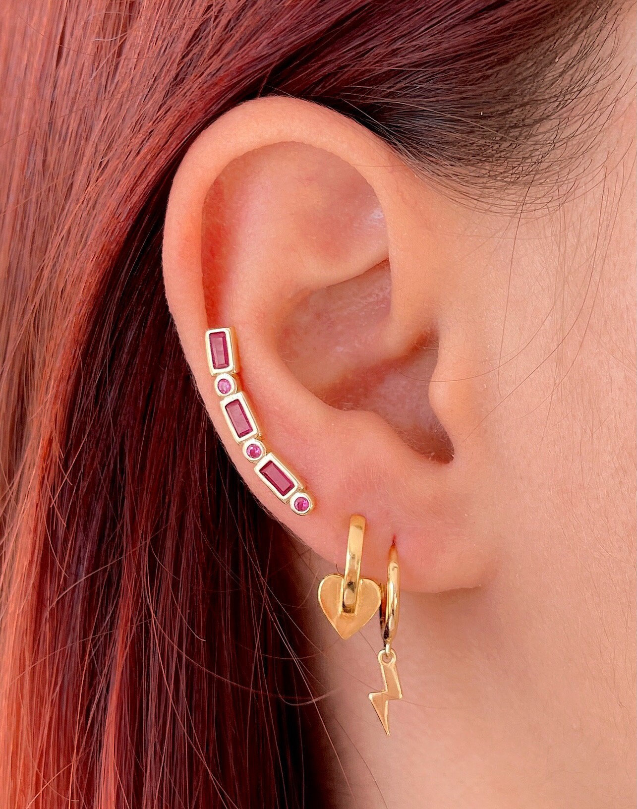 Pink Cz Ear Climber Earring, Sterling Silver Helix Crawler Earring ...