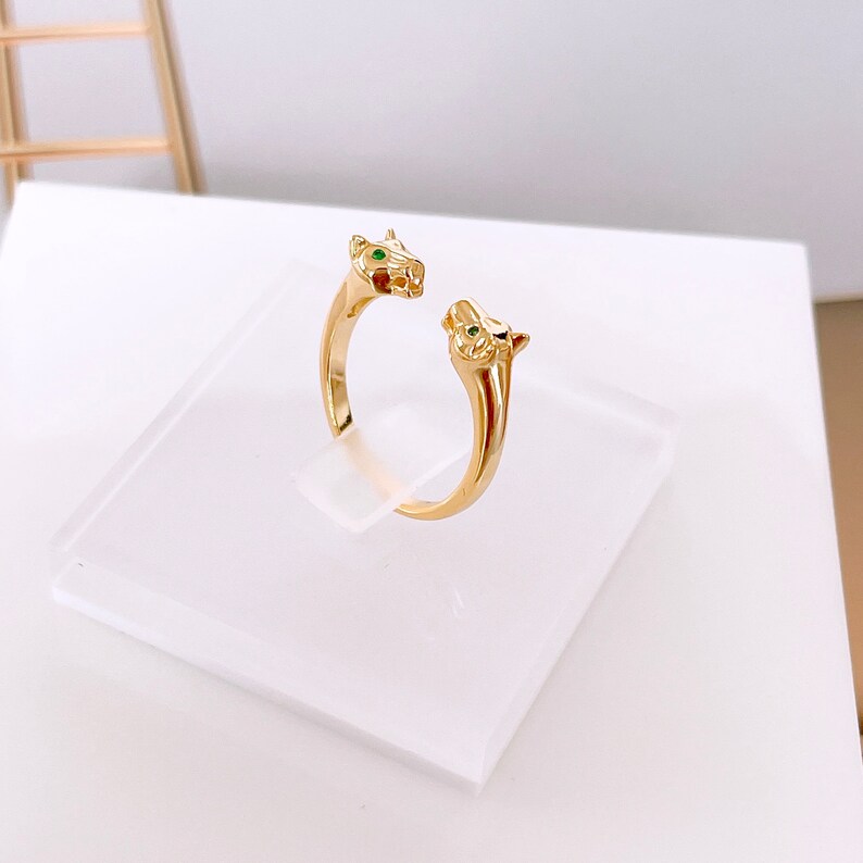Jaguar Heads Open Ring for Women, 18K Gold Plated Sterling Silver ...