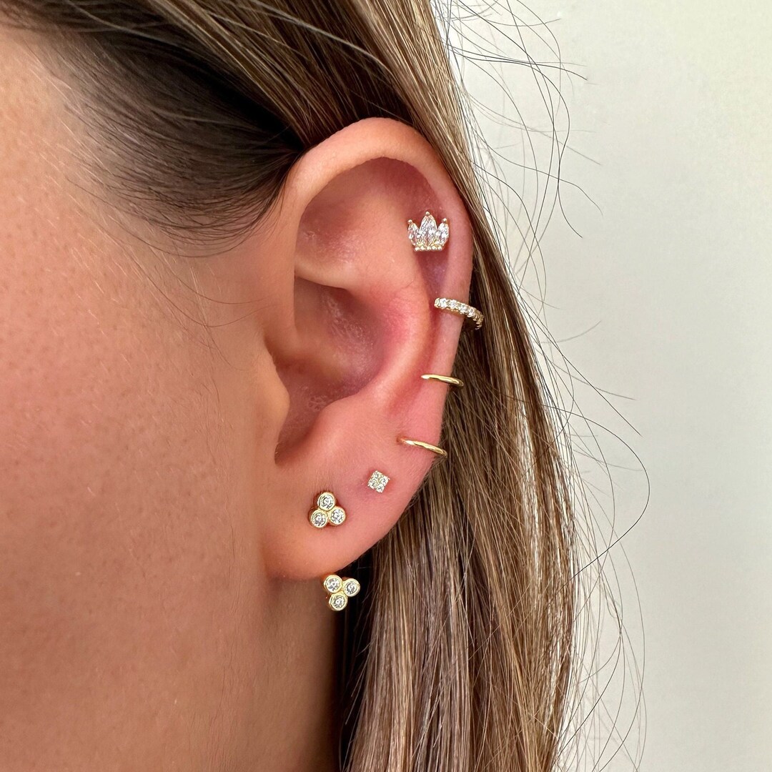 Sparkly Cz Crown Helix Piercing, Gold Plated Silver Barbell Cartilage ...