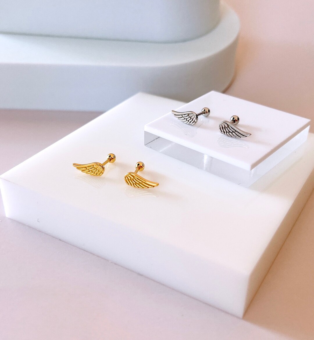 Tiny Angel Wing Helix Piercing, 925 Silver Wing Barbell Conch Piercing ...