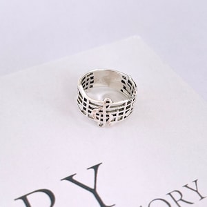 Music Ring, Sterling Silver Treble Clef Ring, Sheet Music Ring, Wide ...