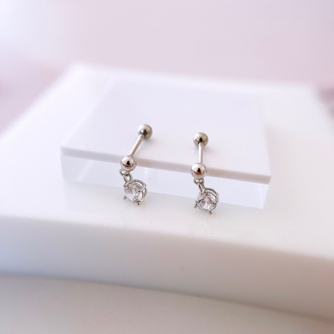 CZ Drop Piercing in Sterling Silver, Gold Plated Cartilage Barbell ...
