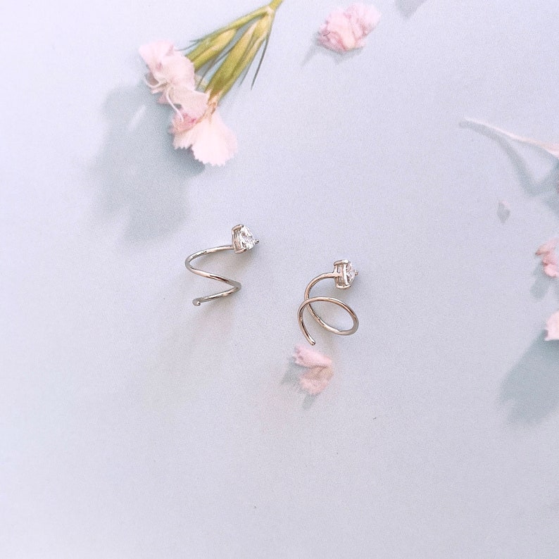 Double Spiral Ear Piercing With Cz, Silver Two Hole Earring, Wrap ...