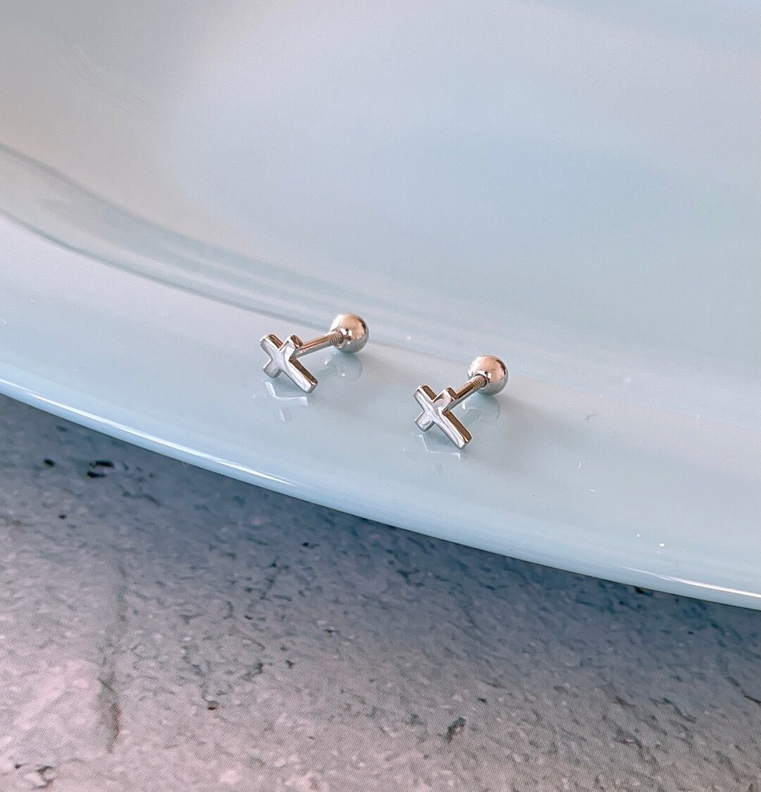 Piercing de cruz para helix, pendiente para el cartílago en Plata de ...