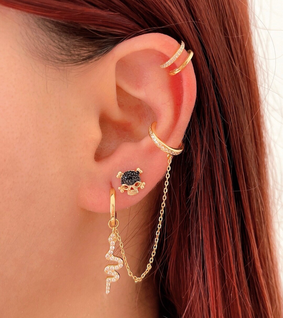Snake Chain Earrings, Helix Earring, 925 Sterling Silver Ear Cuff Chain ...