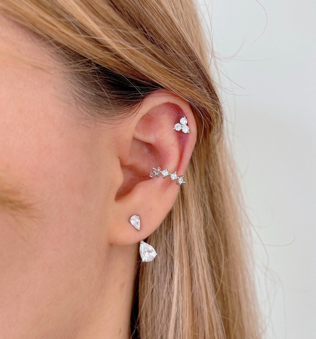 Cz Triangle Helix Piercing, Sterling Silver Flower Screw Back Earring ...