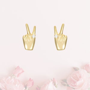 Peace Sign Hand Stud Earrings, ASL Earrings, American Sign Language Jewelry, Victory Hand Post ...