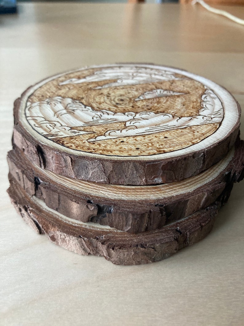 Beautiful Wood-burned Nature Coaster Set - Etsy
