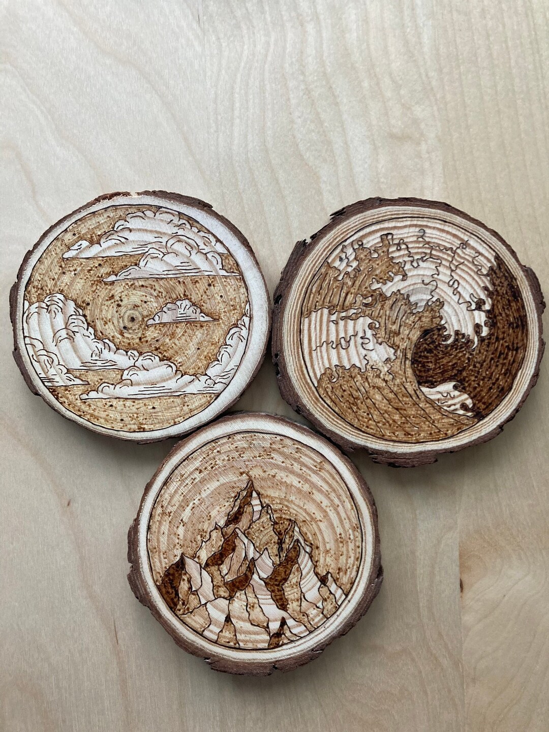 Beautiful Wood-burned Nature Coaster Set - Etsy