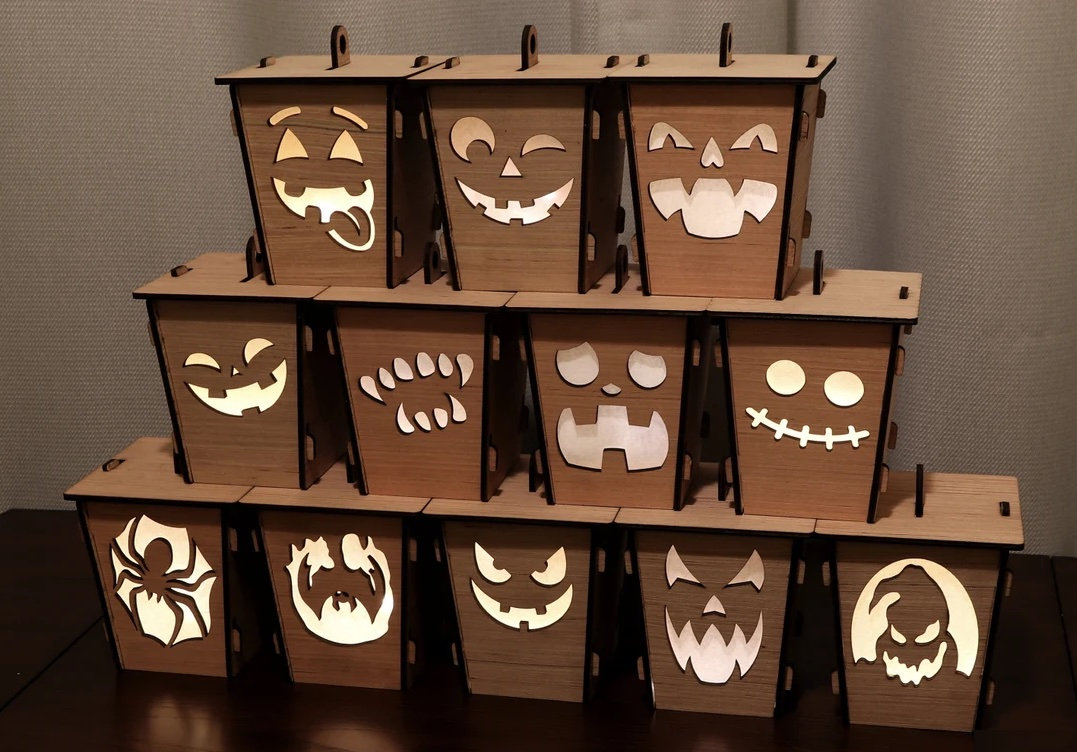 Handmade Wood Pumpkin Lantern 2 Sizes Jack-o-lantern Halloween ...