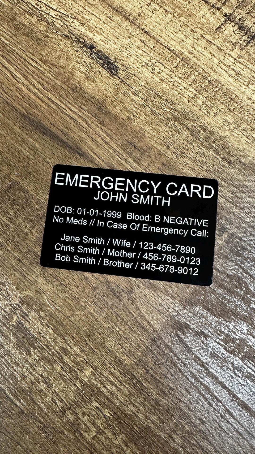 Metal Emergency Card/medical Alert Wallet Card - Laser Engraved ...