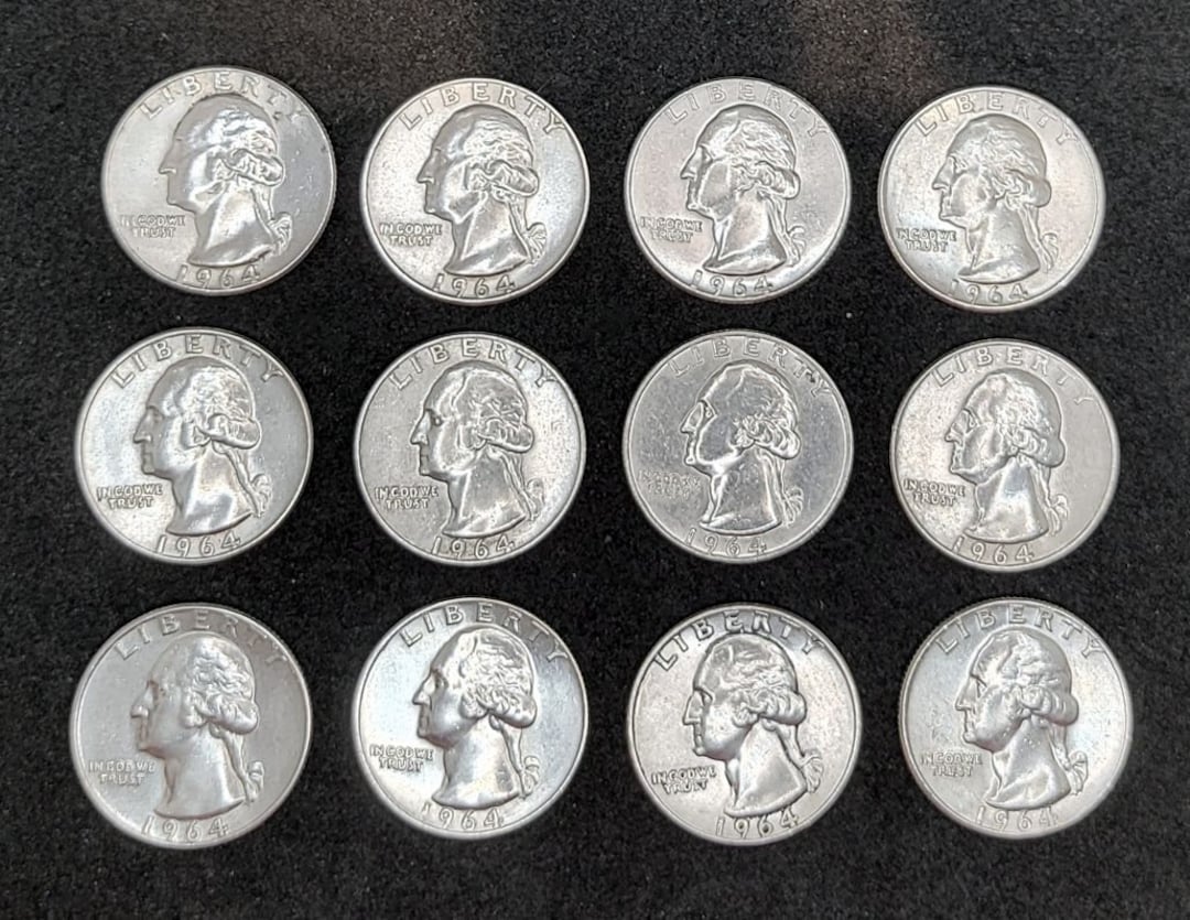 Washington Silver Quarters Graded Fine Dated 1964 From Estate ...