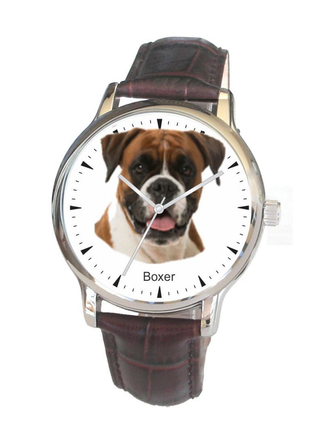 Boxer Breed is the Headshot Image on the Polished Chrome Watch With ...