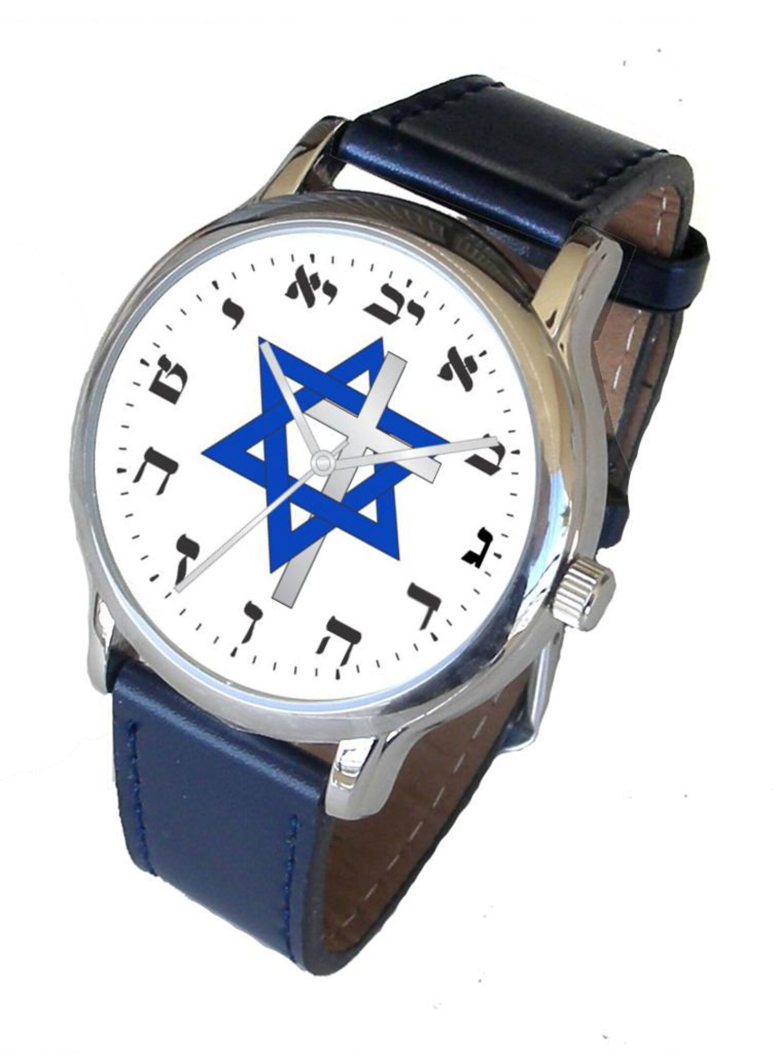Hebrew Numbers Messianic Large Polished Chrome Watch Has White Dial ...