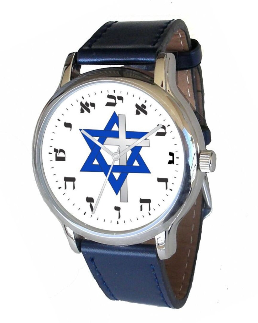 Hebrew Numbers Messianic Large Polished Chrome Watch Has White Dial ...