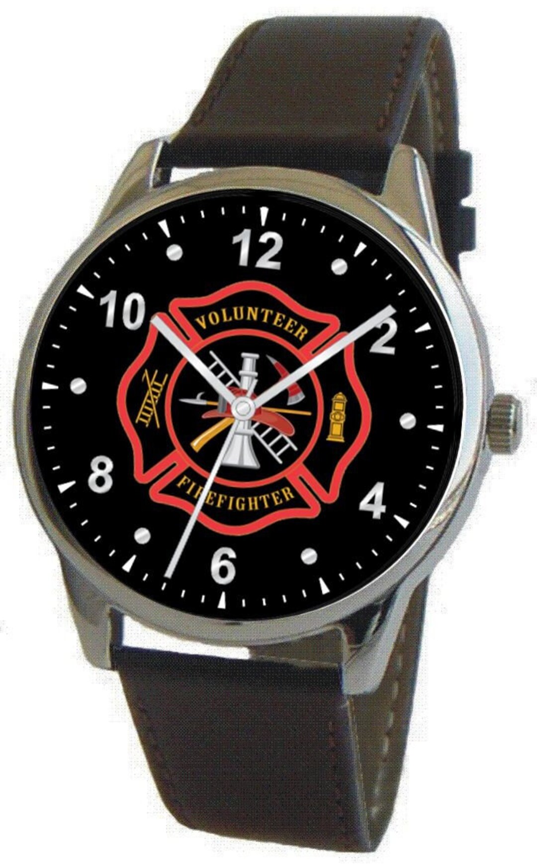 Volunteer Fire Department Emblem Watch With Large Polished Chrome Case ...