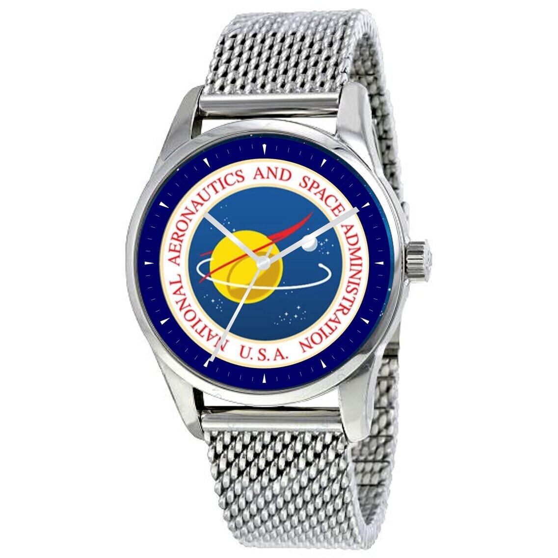 NASA Logo Emblem Watch Has Large Polished Chrome Case With Stainless ...
