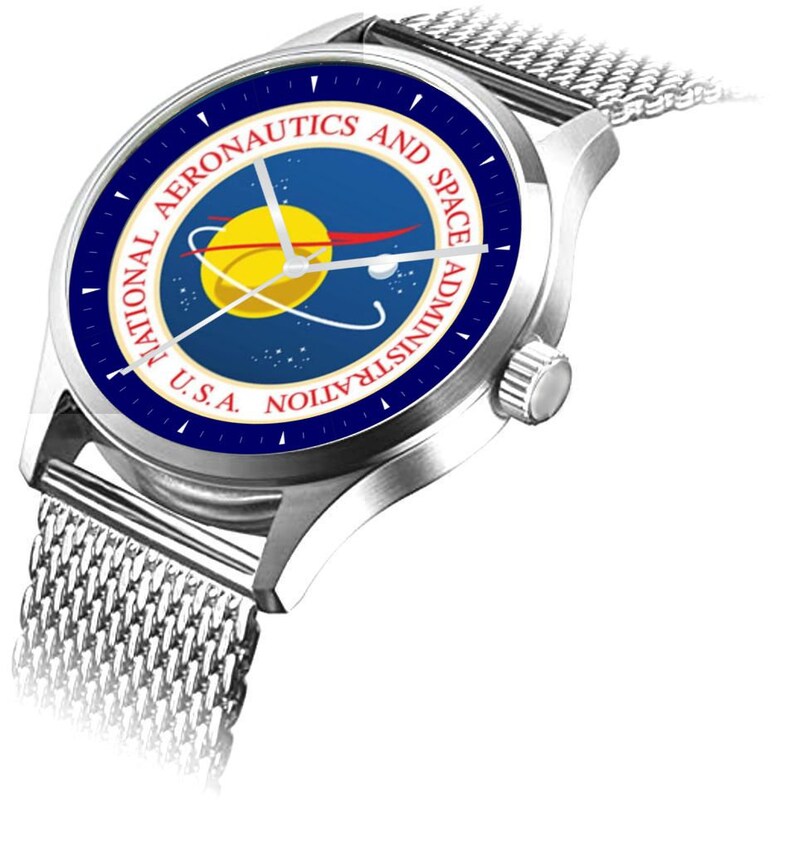NASA Logo Emblem Watch Has Large Polished Chrome Case With Stainless ...