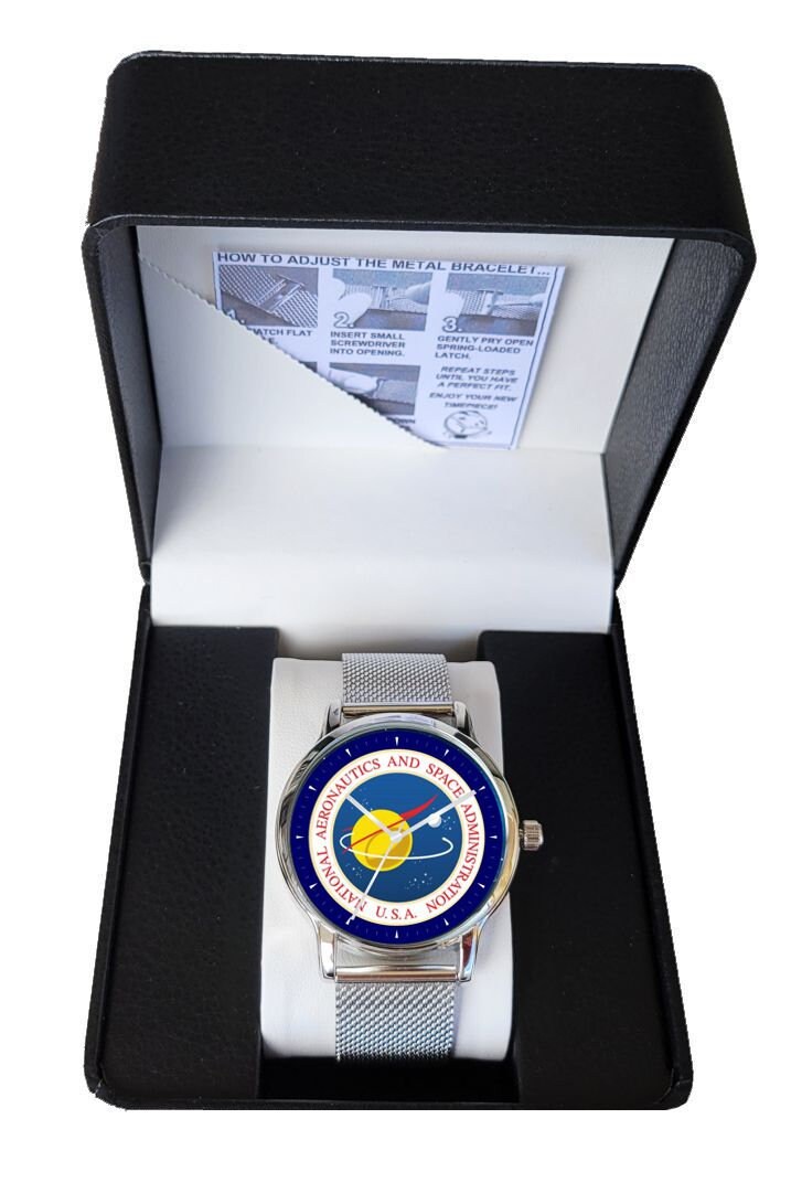 NASA Logo Emblem Watch Has Large Polished Chrome Case With Stainless ...