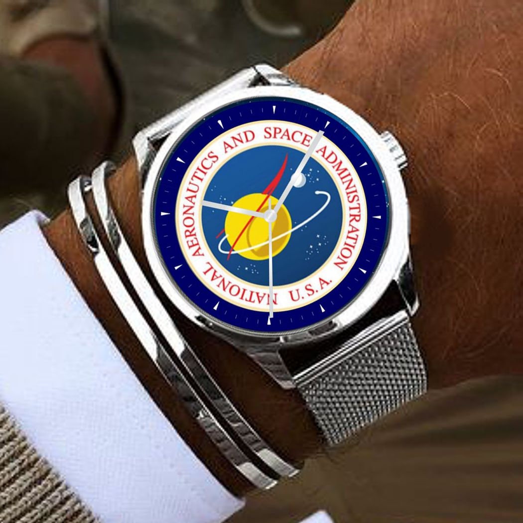 NASA Logo Emblem Watch Has Large Polished Chrome Case With Stainless ...