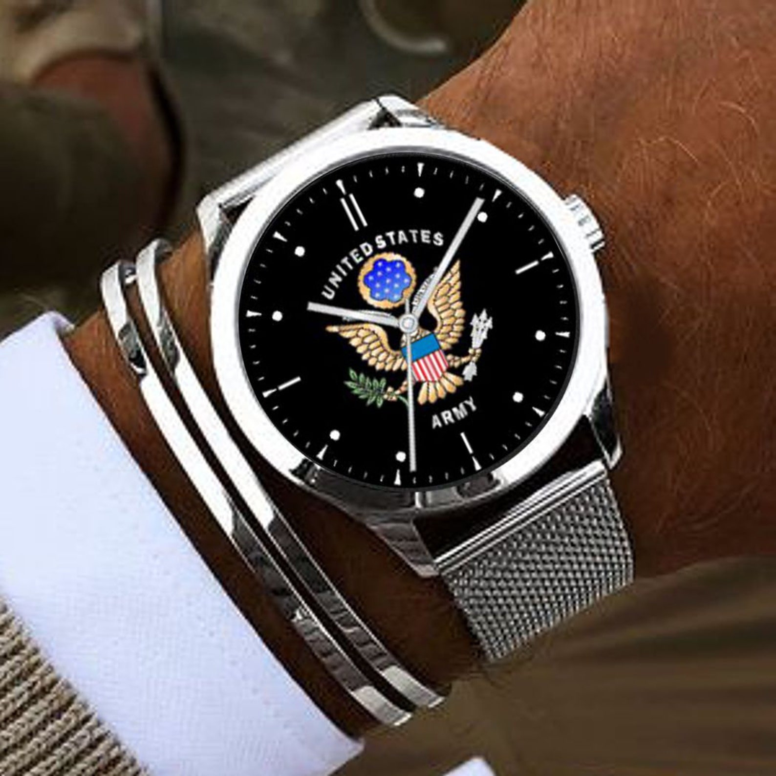 U.S. Army Classic Emblem Classic Watch With Large Polished Chrome Case ...