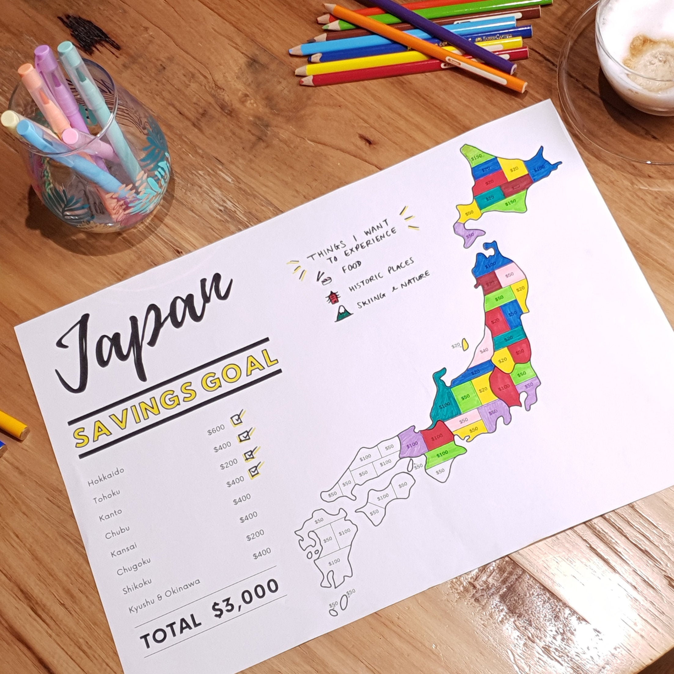 Savings Goal Tracker - Japan 3,000 Dollars - Etsy UK